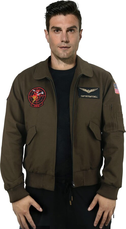 Funhoo Mens Bomber Jacket with Patches Tom Cruise Pilot US Flying ...