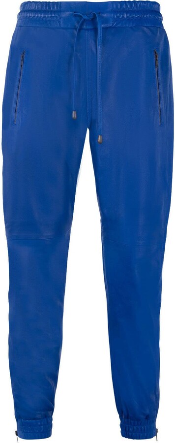Infinity Leather Mens Real Leather Trousers Blue Nappa Sweat Track ...
