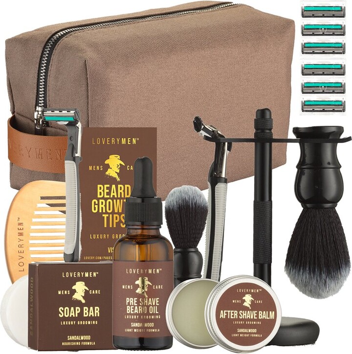 Lovery Ultimate Beard Shaving Kit Wrapped In A Luxury Brown Leather Bag ...