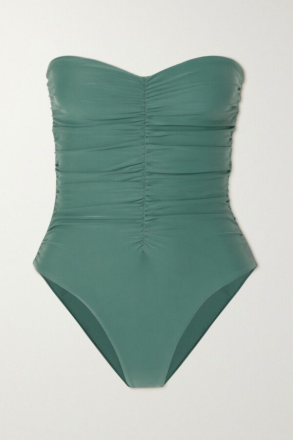 JADE SWIM + Net Sustain Yara Strapless Ruched Swimsuit - Green - ShopStyle
