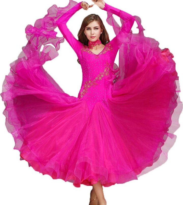 Cukyi V-Neck Ballroom Dance Dresses Modern Waltz Tango Performance ...