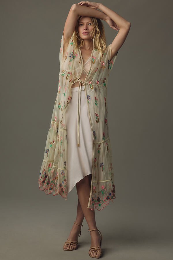 Bl Nk Sheer Embroidered Overlay Duster Top - ShopStyle