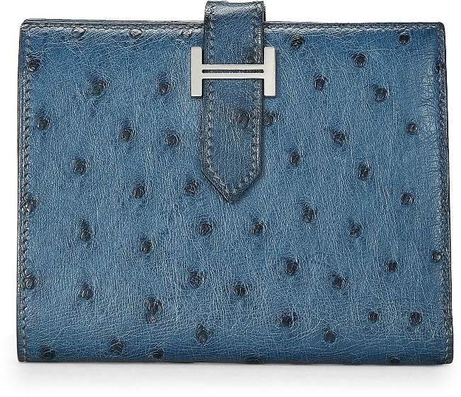 Hermes Blue Ostrich Bearn Compact Wallet - ShopStyle