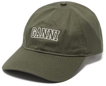 Ganni Logo-embroidered Organic-cotton Baseball Cap - Khaki - ShopStyle Hats