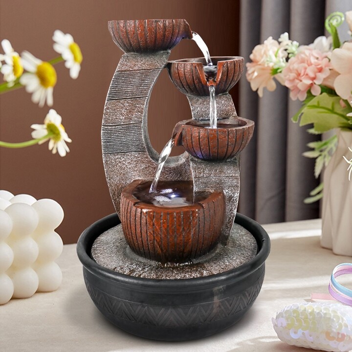 Meedzom 4-Tier Indoor Tabletop Waterfall Fountain with Lights ...