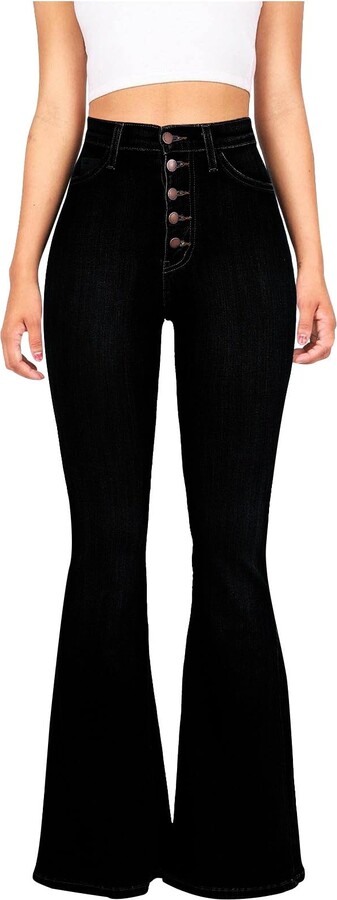 HUYTERTDR Women's Slim Fit Flared Jeans Trendy Vintage Ladies Skinny ...