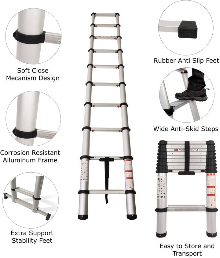 Groundlevel 3.8m Extra Wide Telescopic Ladder With Soft Close Design ...