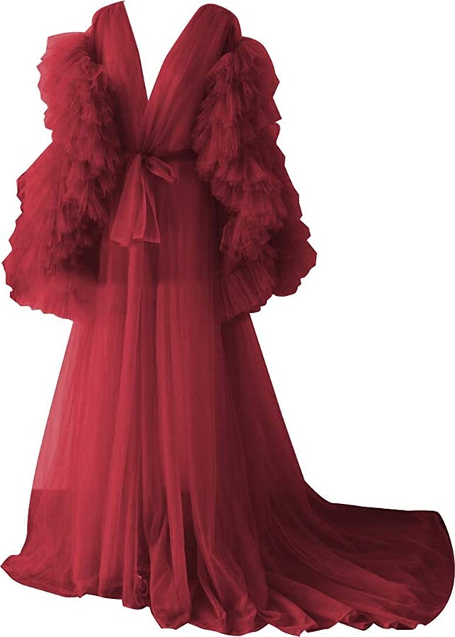 N/ C Ladies Dressing Perspective Sheer Long Robe Puffy Tulle Robe Sheer ...
