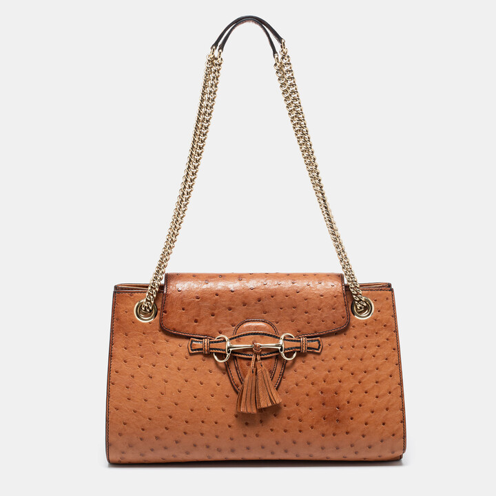Gucci Brown Ostrich Emily Chain Shoulder Bag - ShopStyle