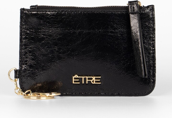 Etre Luna Card Holder - Black, Cracked Metallic Faux Leather - ShopStyle