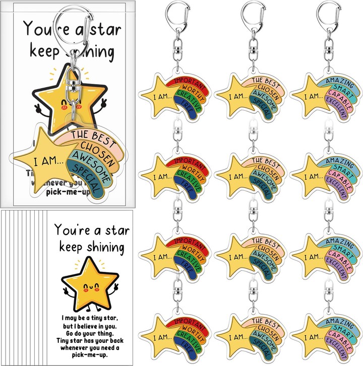 Henoyso 24-Piece Inspirational Star Keychain Bulk Set - Rainbow ...