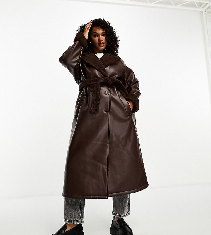 Threadbare Curve Threadbare Plus Lois longline aviator coat with borg ...