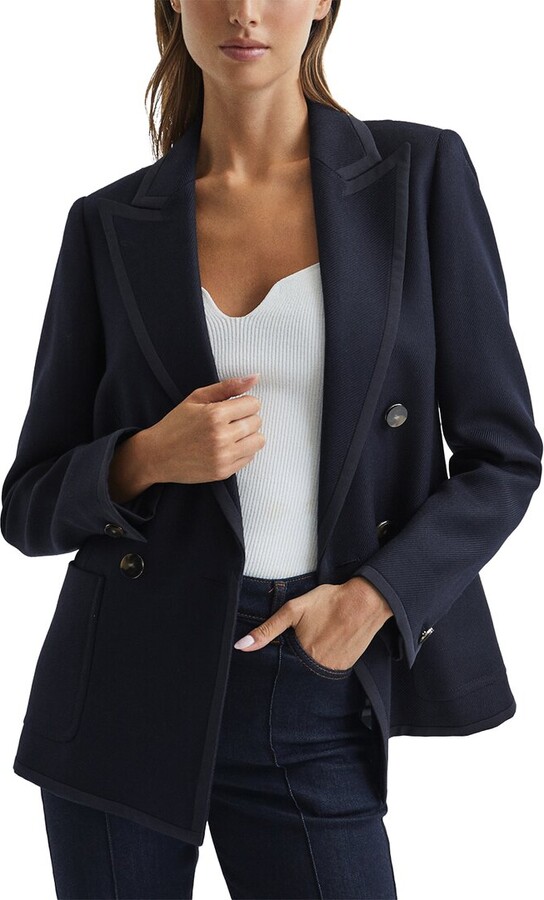Reiss Gia Double Breasted Twill Wool-Blend Blazer - ShopStyle