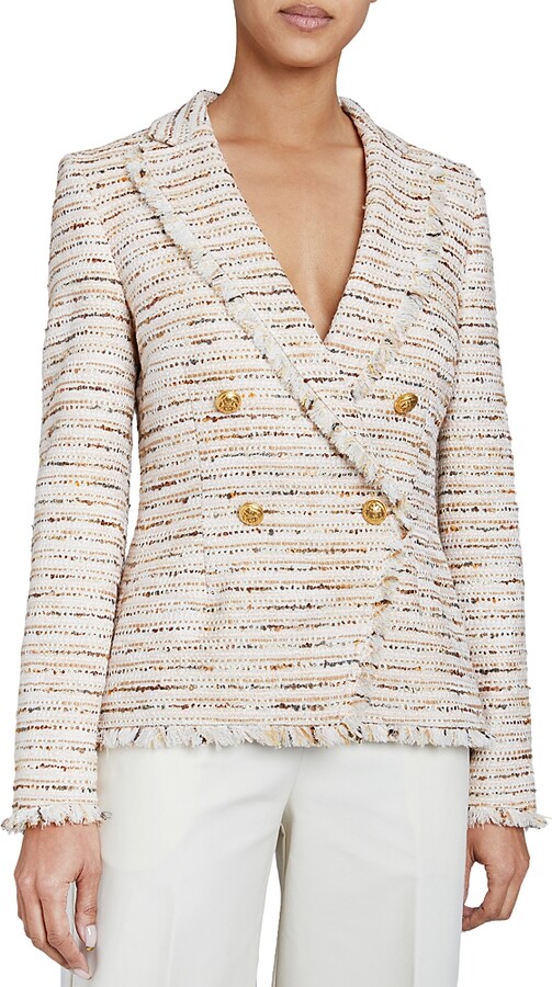 Santorelli Double Breasted Four Button Tweed Jacket - ShopStyle