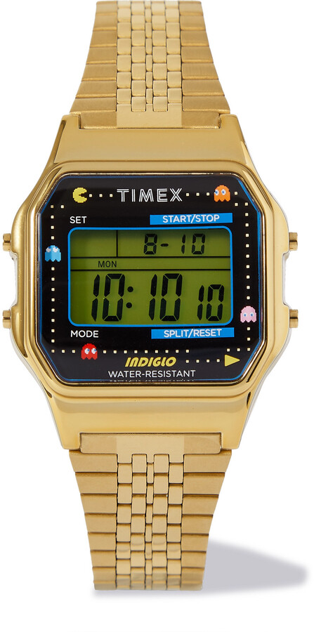 Timex + Pac-Man T80 34mm Gold-Tone Stainless Steel Digital Watch ...