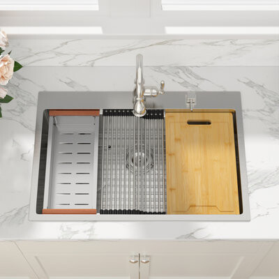 Sarlai 33"L x 22"W Drop-In Single Bowl Kitchen Sink Workstation ...
