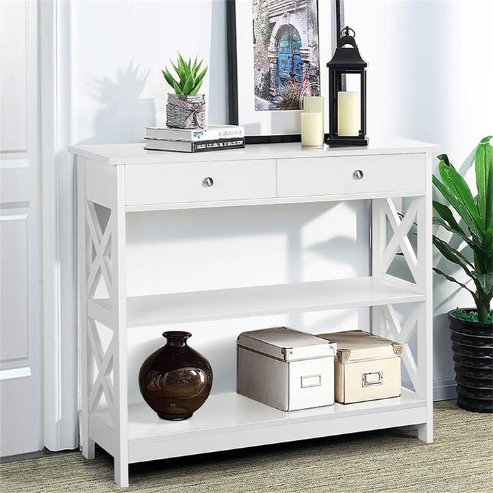 TONWIN White 3-Tier Entryway Table with Storage Shelves Wood Sofa Table ...