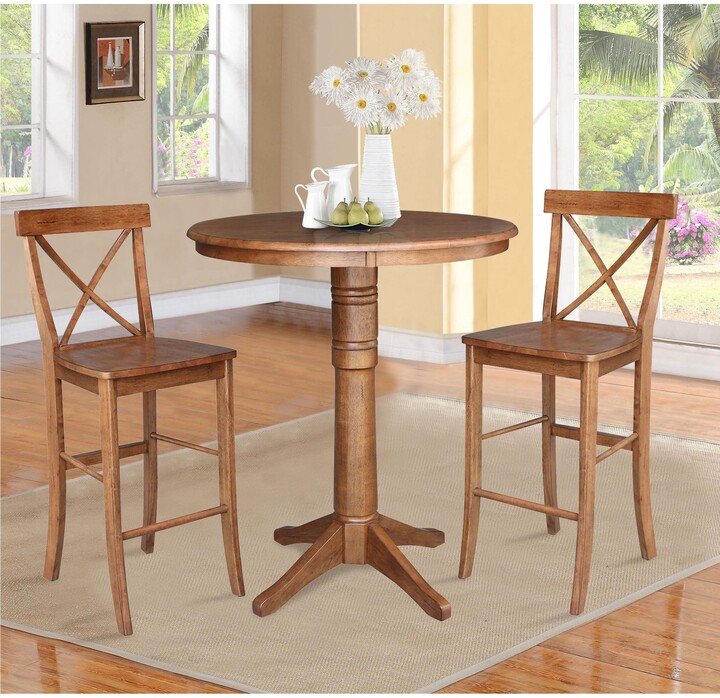 International Concepts 36" Round Pedestal Bar Height Table with 2 X ...