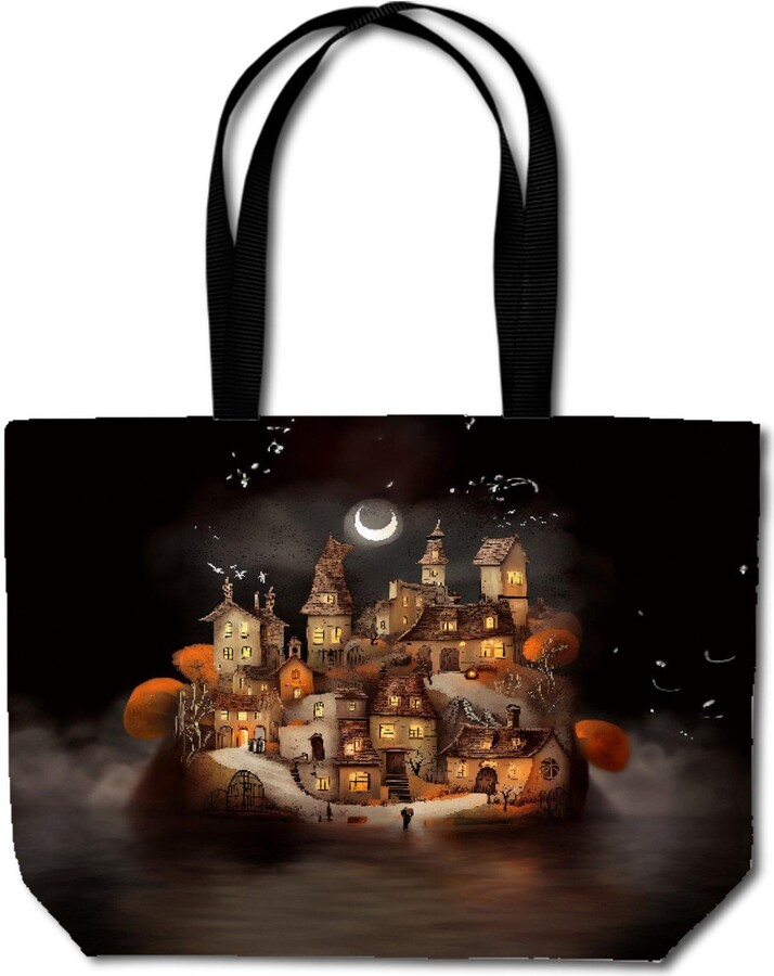 Warren Reed - Designer Spooky Halloween Village Beach Shopper Tote Bag ...