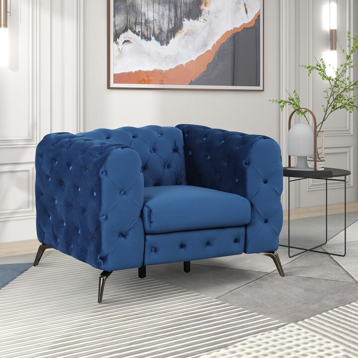 EDWINRAY Velvet Upholstered Accent Sofa,Modern Single Sofa Chair with ...