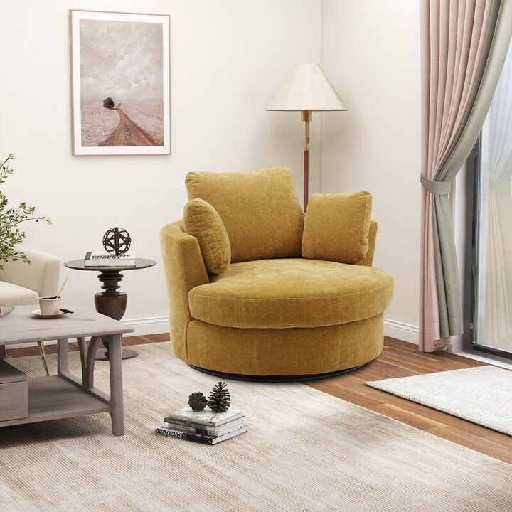 IGEMAN 42Inch Oversized Round Swivel Accent Barrel Chair, Cozy Club ...