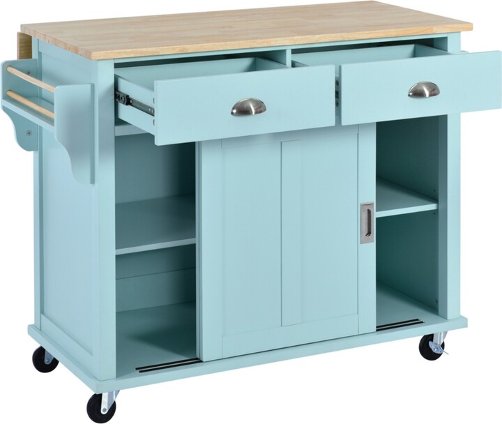 Simplie Fun Kitchen Cart with Rubber wood Drop-Leaf Countertop ...
