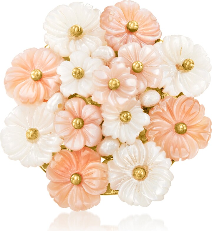 Ross-Simons Italian Pink and White Mother-Of-Pearl Flower Ring With ...
