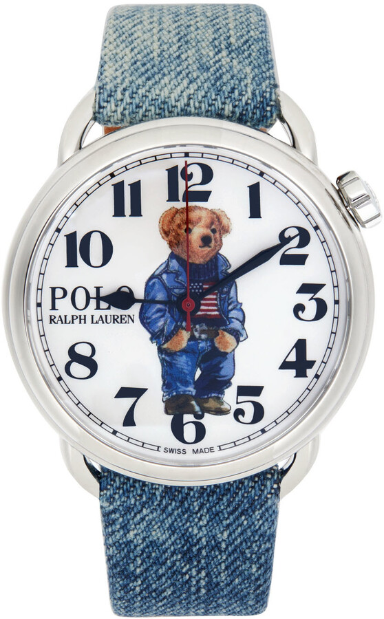 Polo Ralph Lauren Blue & Brown Denim Flag 'Polo Bear' 42mm Watch ...