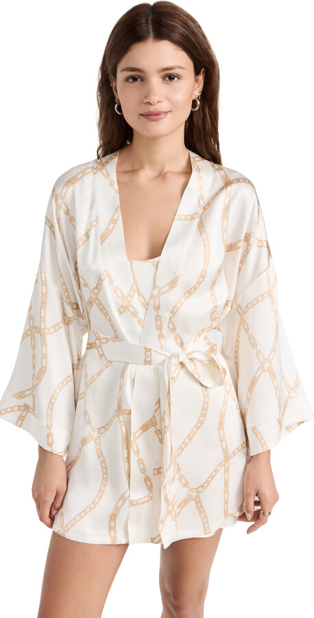 Anine Bing Kara Robe Cream and Tan Link Print - ShopStyle
