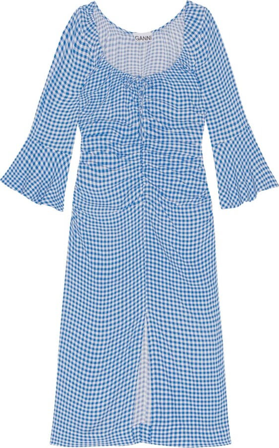 Ganni Gingham Check-Print Midi Dress - ShopStyle