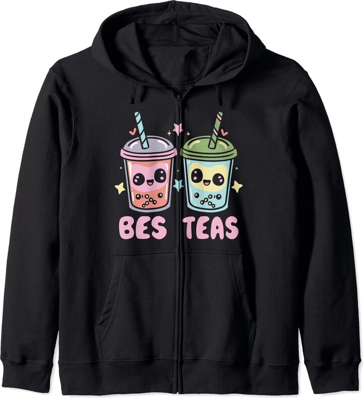 Cute Kawaii Couple Bubble Boba Milk Tea Bes Teas Kawaii Boba Drinks Zip ...