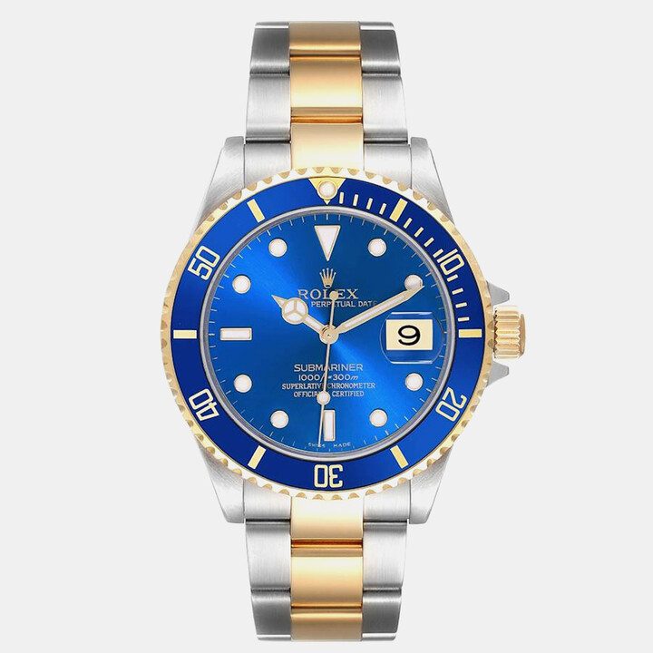 Rolex Submariner Blue Dial Steel Yellow Gold Mens Watch 16613 Box ...