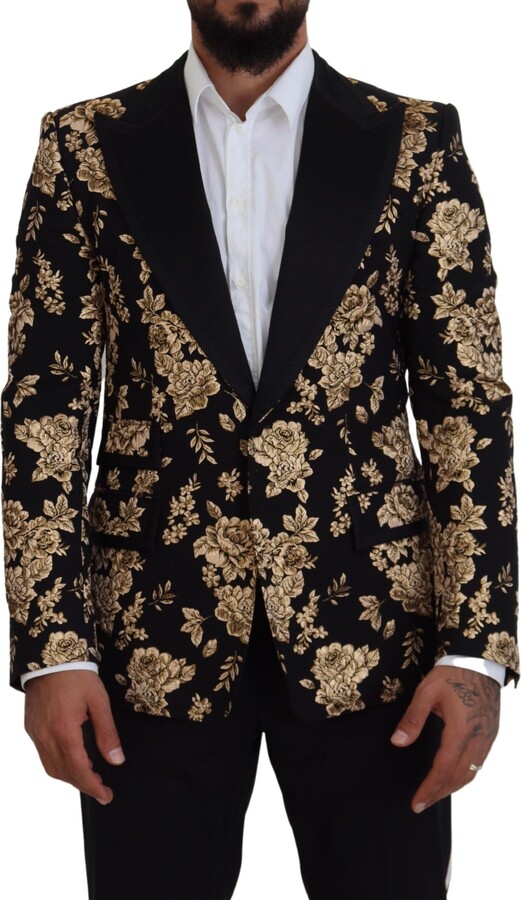 Dolce & Gabbana Black Gold Floral Embroidered Jacket Men's Blazer ...