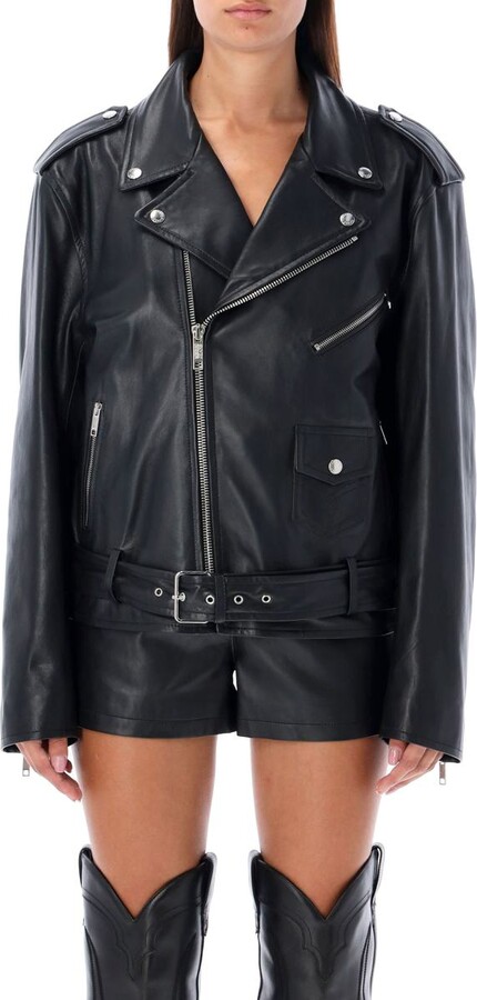 Moschino Leather biker jacket - ShopStyle
