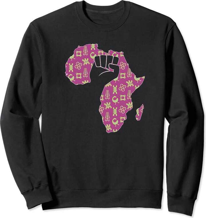 Afro Pride Merch Africa Map with Fist African Adinkra Pattern ...