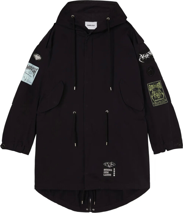 Ambush Logo-Patchwork Cotton Parka - ShopStyle Raincoats & Trench Coats