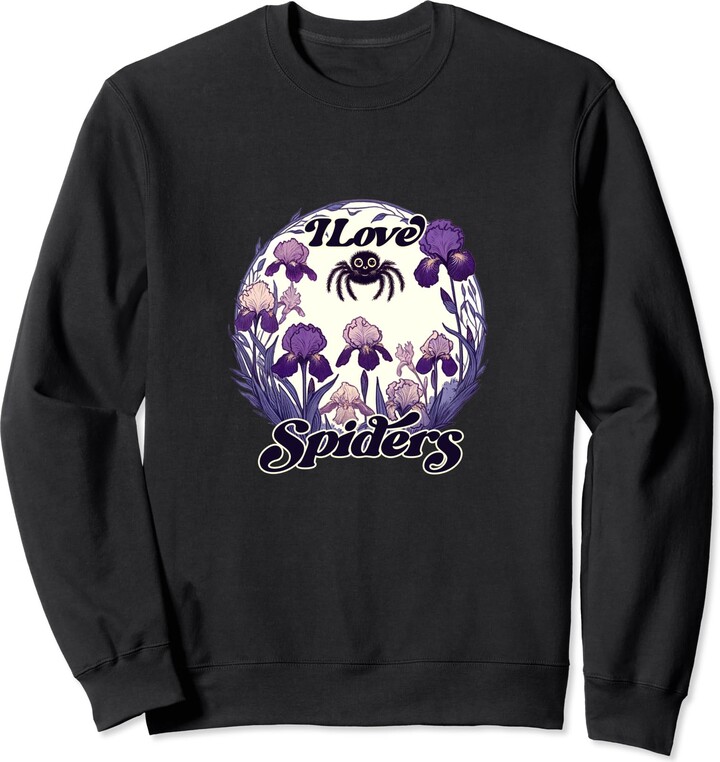 Iris Jumping Spider Lovers Tee I Love Spiders cute jumping spider and purple irises flower ...