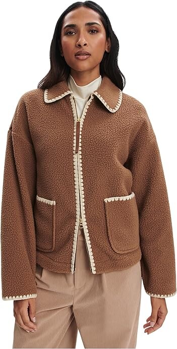 Varley Ruiko Zip Through Fleece Women's Coat Cocoa Dust : XXS