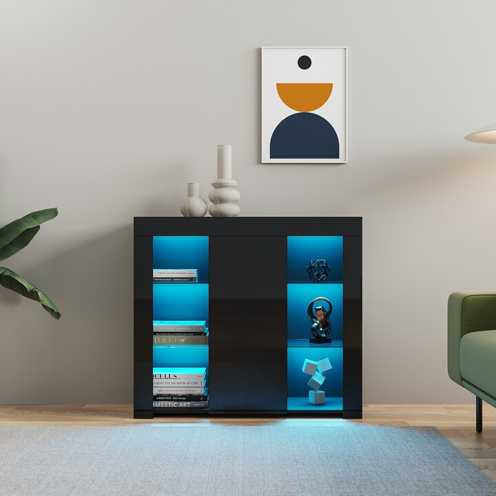 Sunmory Kitchen Sideboard Cupboard with LED Light, High Gloss Buffet ...