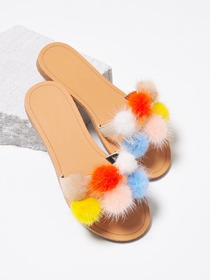 Goodnight Macaroon 'Alisa' Pom Pom Slide Sandals (2 Colors) - ShopStyle