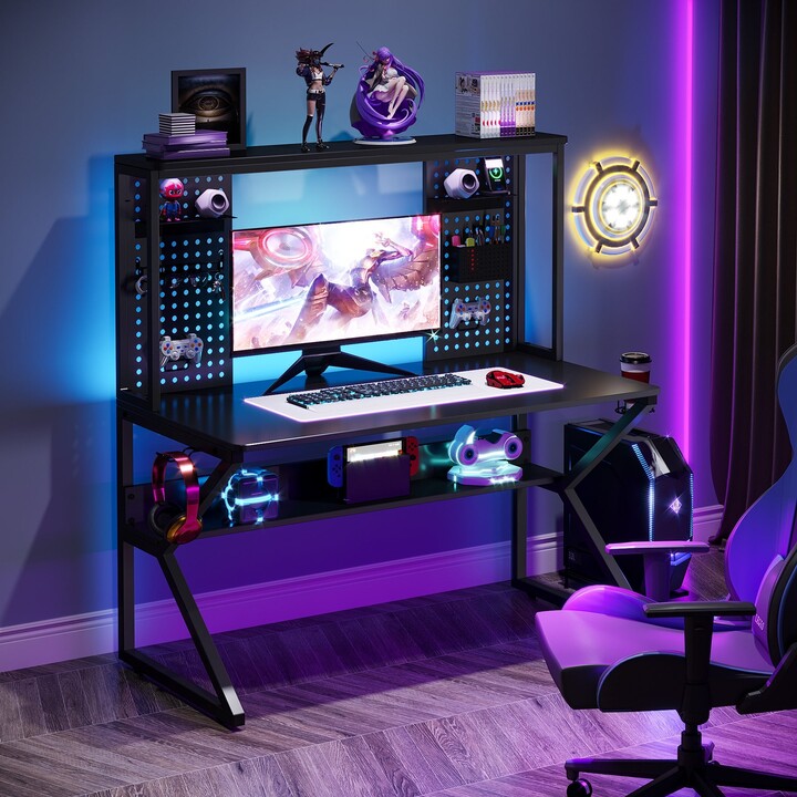 Lee Black Gaming Desk Computer Table, 47'' K-shaped Leg Computer Desk ...