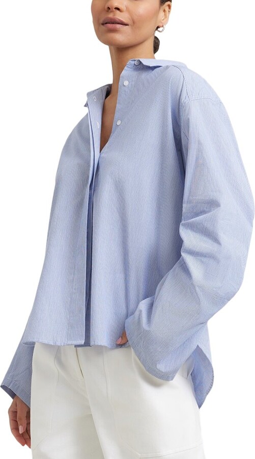 Modern Citizen Leigh Oversized Striped Split Back Blouse - ShopStyle Tops