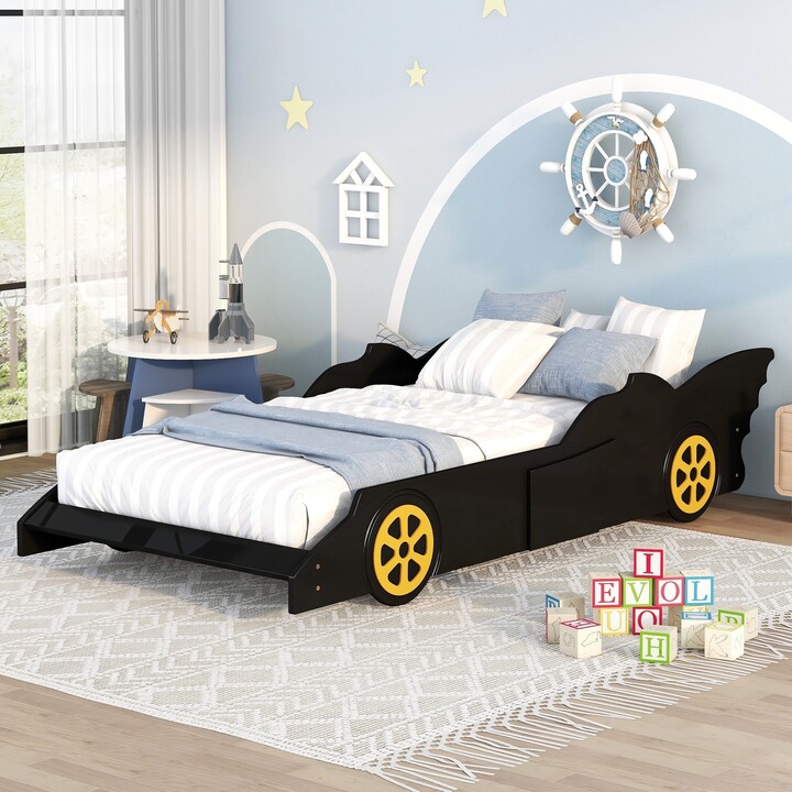 TiramisuBest Twin Size Race Car-Shaped Platform Bed with Wheels - ShopStyle