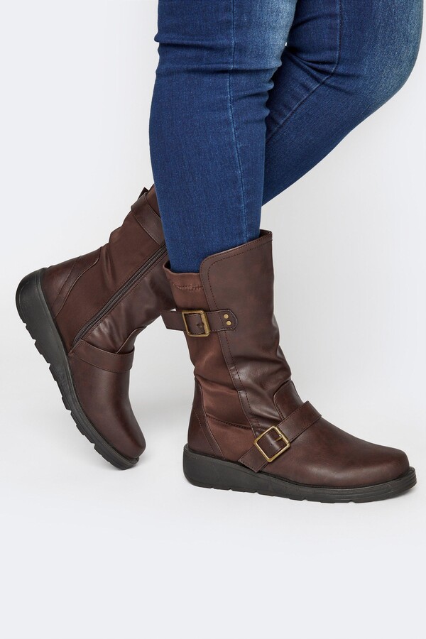 Yours Wide & Extra Wide Fit Wedge Buckle Boots - ShopStyle