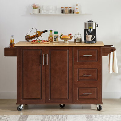Lark Manor Kitchen Island With Drop Leaf Countertop, Rolling Kitchen ...