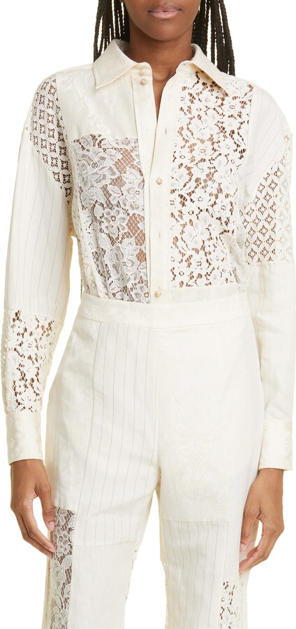 Zimmermann Lace Patchwork Cotton & Linen Button-Up Shirt - ShopStyle Tops