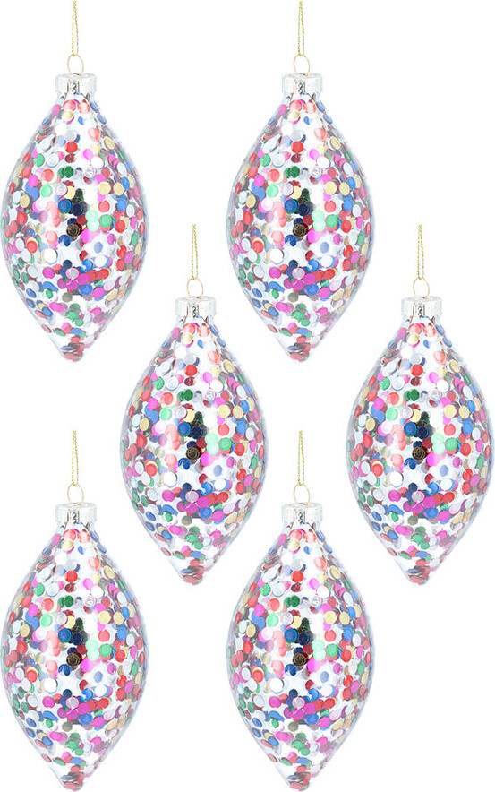 Gisela Graham - Multi Sequin Glass Tree Decoration - Set Of 6 ...