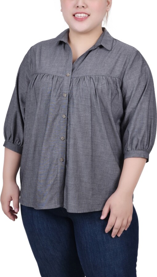 NY Collection Plus Size Elbow Sleeve Blouse - ShopStyle