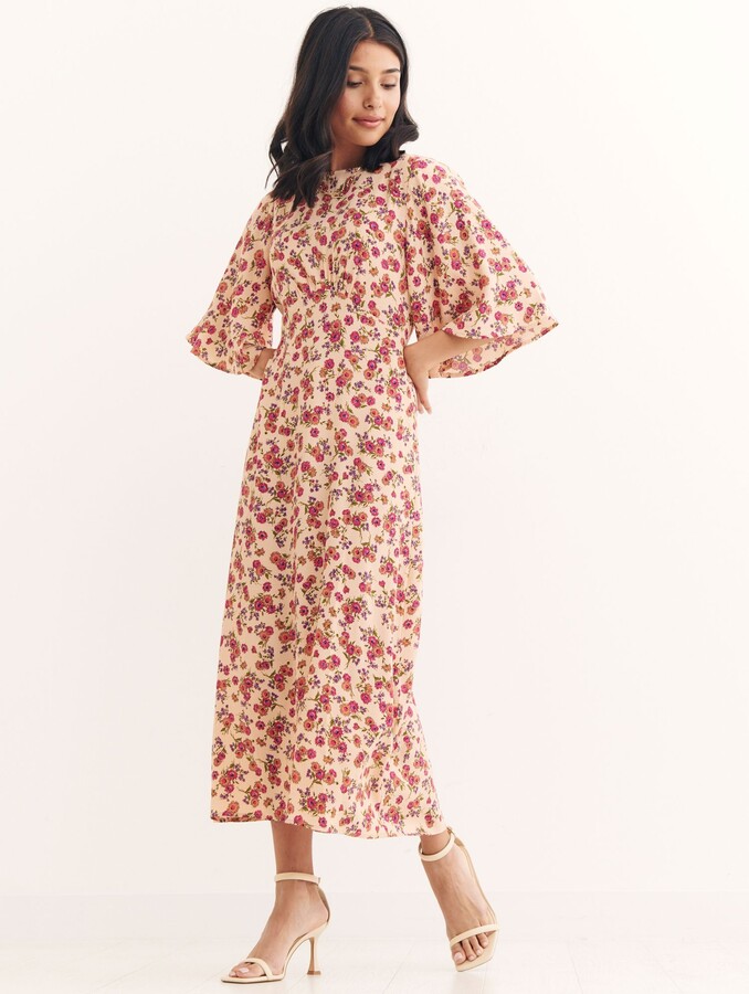 Nobody's Child Eva Joanna Floral Midi Dress, Neutral - ShopStyle