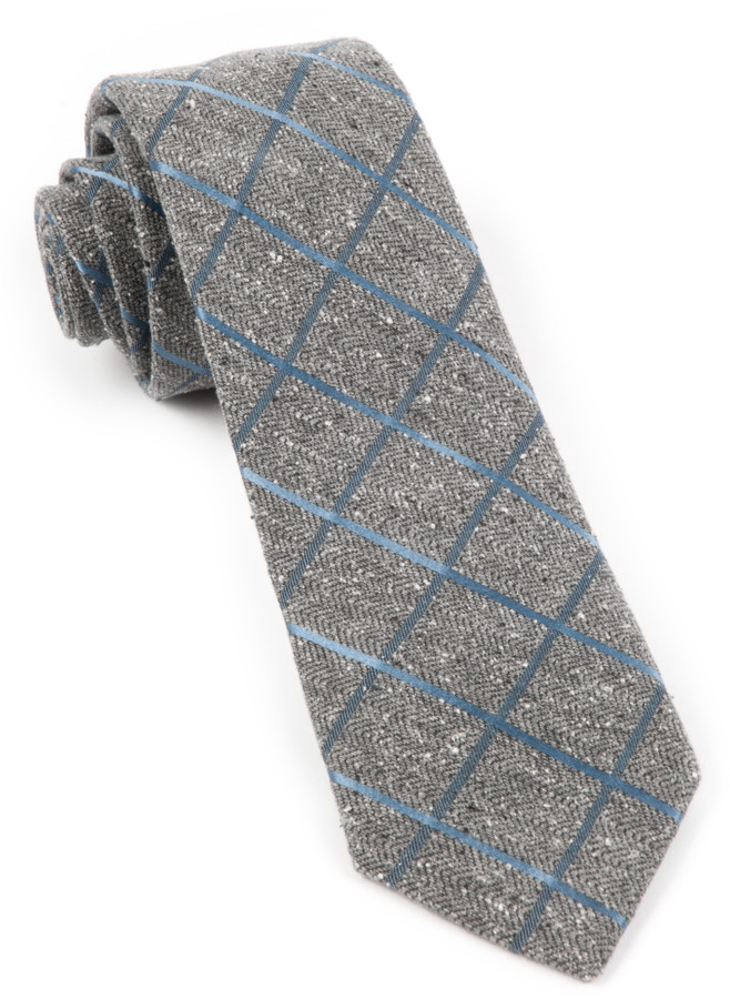 Tie Bar Peppered Window Pane Slate Blue Tie - ShopStyle